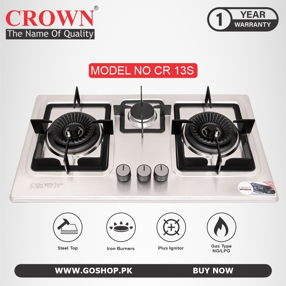 Crown Gas Built-in Hob CR-13S (3 Burner) Stainless Steel - Silver Price ...