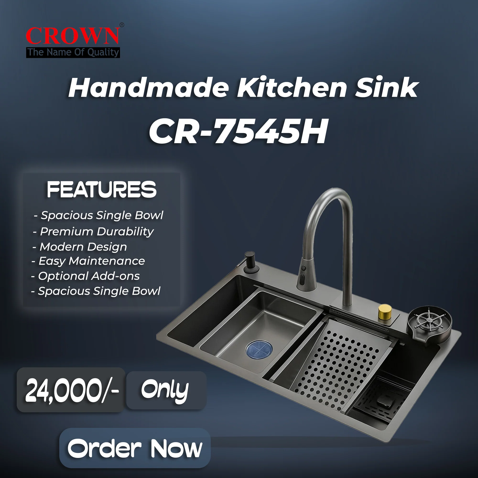 Crown Kitchen Sink CR-7545H Single Bowl Stainless Steel Basin Price In ...