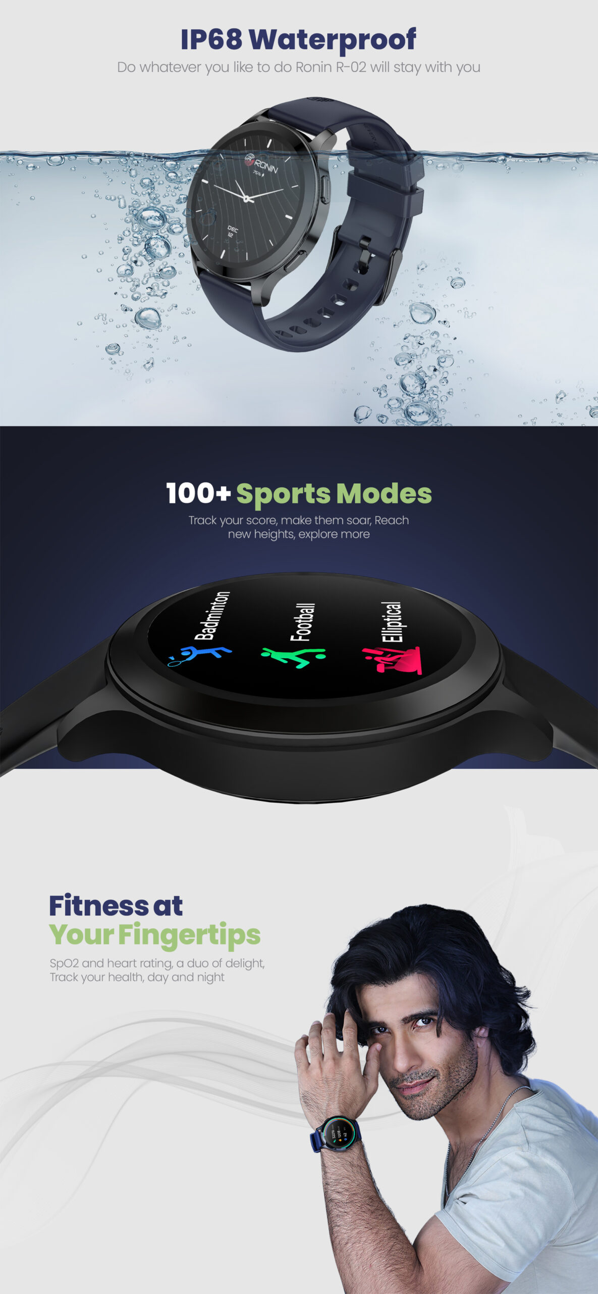 Ronin Smart Watch R-02 BT Calling Smart Watch With 1.43" Screen - Heart ...